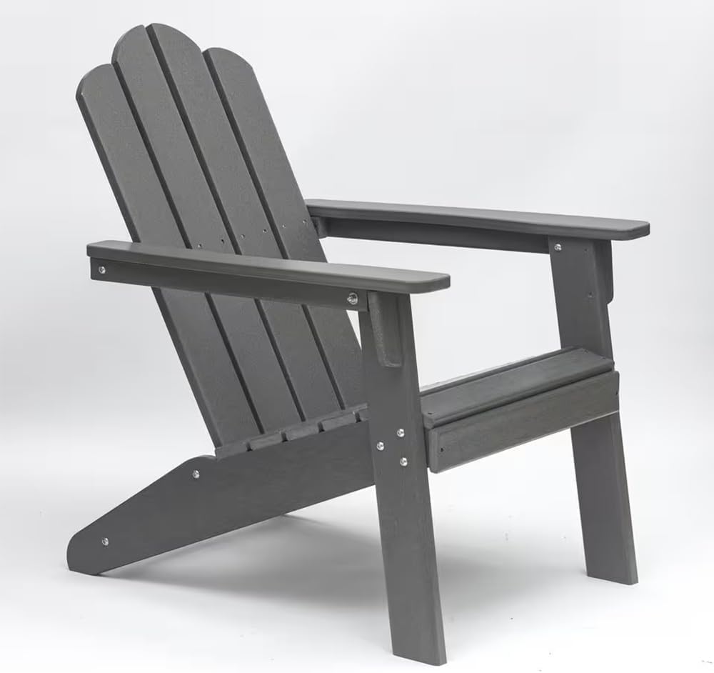 ENGERIO Adirondack Chair Plastic HDPE All Weather Resistant, Patio Chairs, Looks Exactly Like Real Wood, Widely Used in Outdoor, Fire Pit Deck, Outside Garden Campfire (Gray)