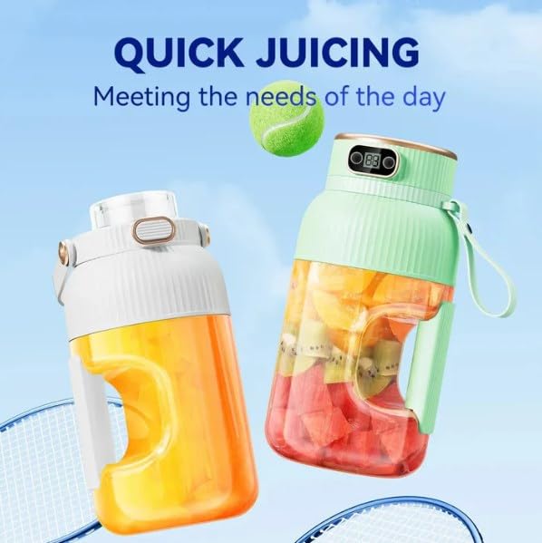 Multifunctional Portable Juicer Cup with Digital Display, Portable Blender for Shakes and Smoothies, USB Rechargeable, Personal Blender for Kitchen, Office, Gym, Travel (Blue-Double cups and lids)