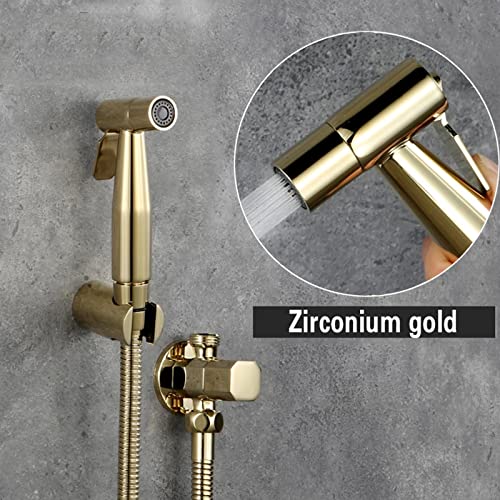 MINJING Handheld Cloth Diaper Sprayer, Zirconium Gold Toilet Bidet Sprayer Set, Stainless Steel Bidet Shower Douche Kit, Bathroom Bidet Attachment Set for Personal Hygiene,B Set