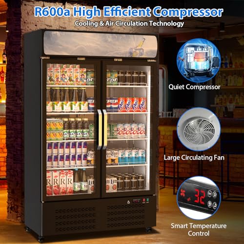 Commercial beverage display cabinet, upright display refrigerator, glass door, LED light and adjustable shelf, can place beverages and wine, suitable for commercial, office and other occasions