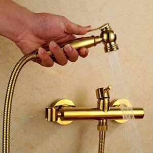 MINJING Brass Handheld Toilet Bidet Sprayer, Titanium Gold Shower Sprayer Set, Wall Mounted Bidet Faucet with Hot and Cold Mixer Valve, Single Handle Cloth Diaper Sprayer,15cm