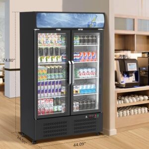 Commercial beverage display cabinet, upright display refrigerator, glass door, LED light and adjustable shelf, can place beverages and wine, suitable for commercial, office and other occasions