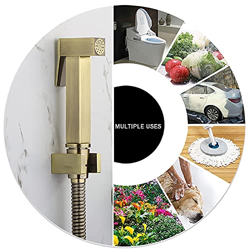 MINJING Bronze Hand Held Bidet Sprayer for Toilet Brass Square Baby Cloth Diaper Sprayer Wall Mounted Toilet Sprayer Cold Water Portable Bathroom Toilet with 1.5M Shower Hose,B Set