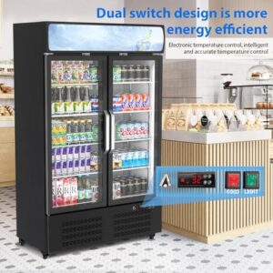 Commercial beverage display cabinet, upright display refrigerator, glass door, LED light and adjustable shelf, can place beverages and wine, suitable for commercial, office and other occasions