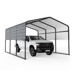 garveelife metal carport 13' x 16', heavy duty canopy for garage, car shelter with galvanized metal roof, reinforced structure & base, car shelter shade with metal frame, outdoor garage for cars boat