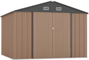 agrestem 10 x 8 ft outdoor storage shed, metal sheds & outdoor storage house with updated frame structure & double lockable door, waterproof garden shed for backyard garden patio lawn, brown