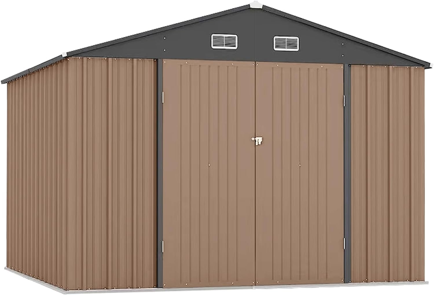 Agrestem 10 x 8 FT Outdoor Storage Shed, Metal Sheds & Outdoor Storage House with Updated Frame Structure & Double Lockable Door, Waterproof Garden Shed for Backyard Garden Patio Lawn, Brown