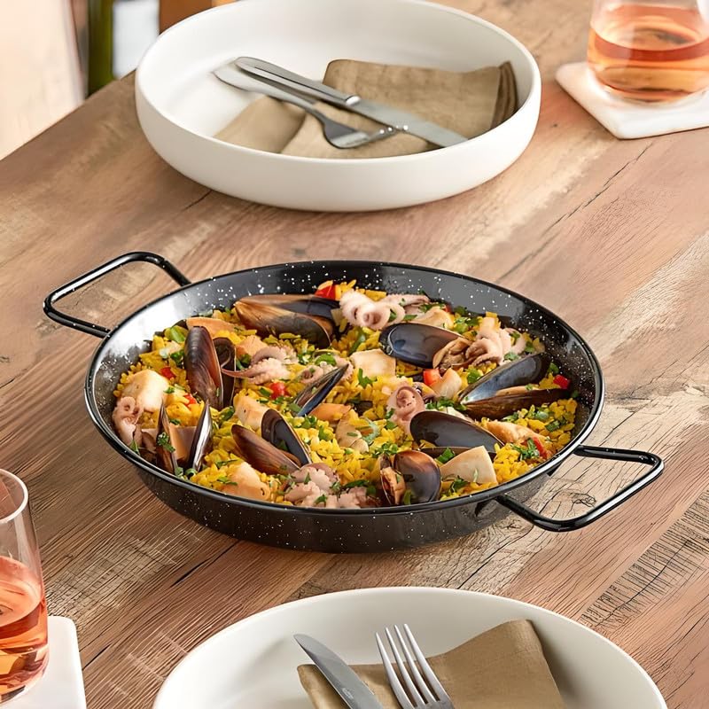 OCS Parts Pro Chef Series 11-Inch Enameled Carbon Steel Paella Pan | Heavy Duty Paella Skillet for Home and Commercial Kitchens