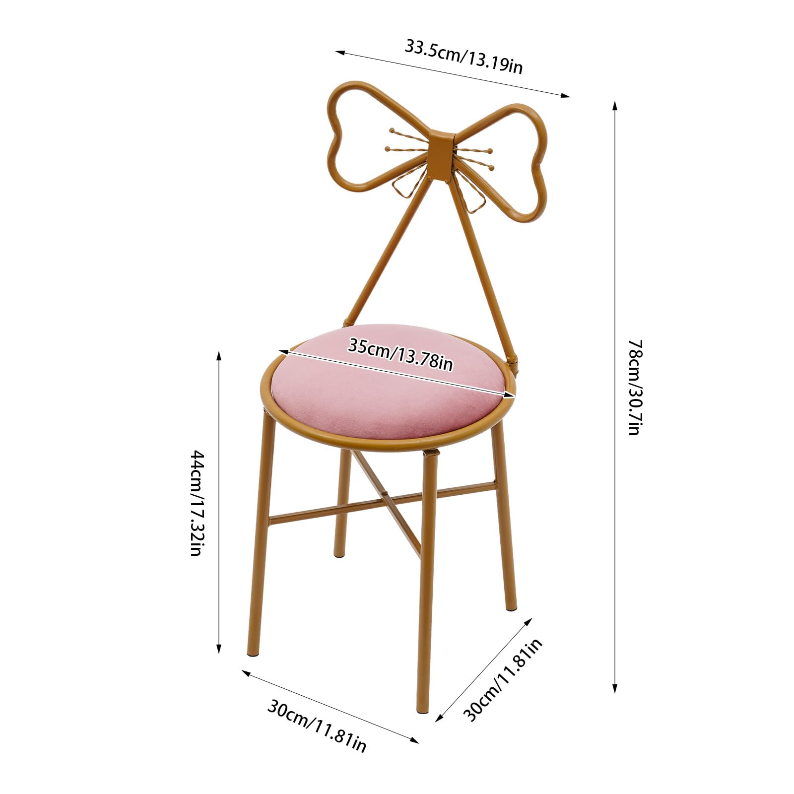 Gbonklong Vanity Chair Stool, Bedroom Princess Leather Vanity Stool, Pink Butterfly Makeup Chair with Bow Knot Backrest, Home Decor Chair Minimalist Chair for Bedroom/Living Room