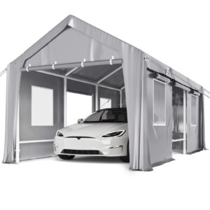 DEXSO 20'x13'x11' Windproof Carport Heavy Duty, 20 GA. Reinforced Poles & 14 mil PE Canopy, Extra Large Anti-High Wind Portable Garage for Full-Sized Pickup Truck and Bass Boat, Gray