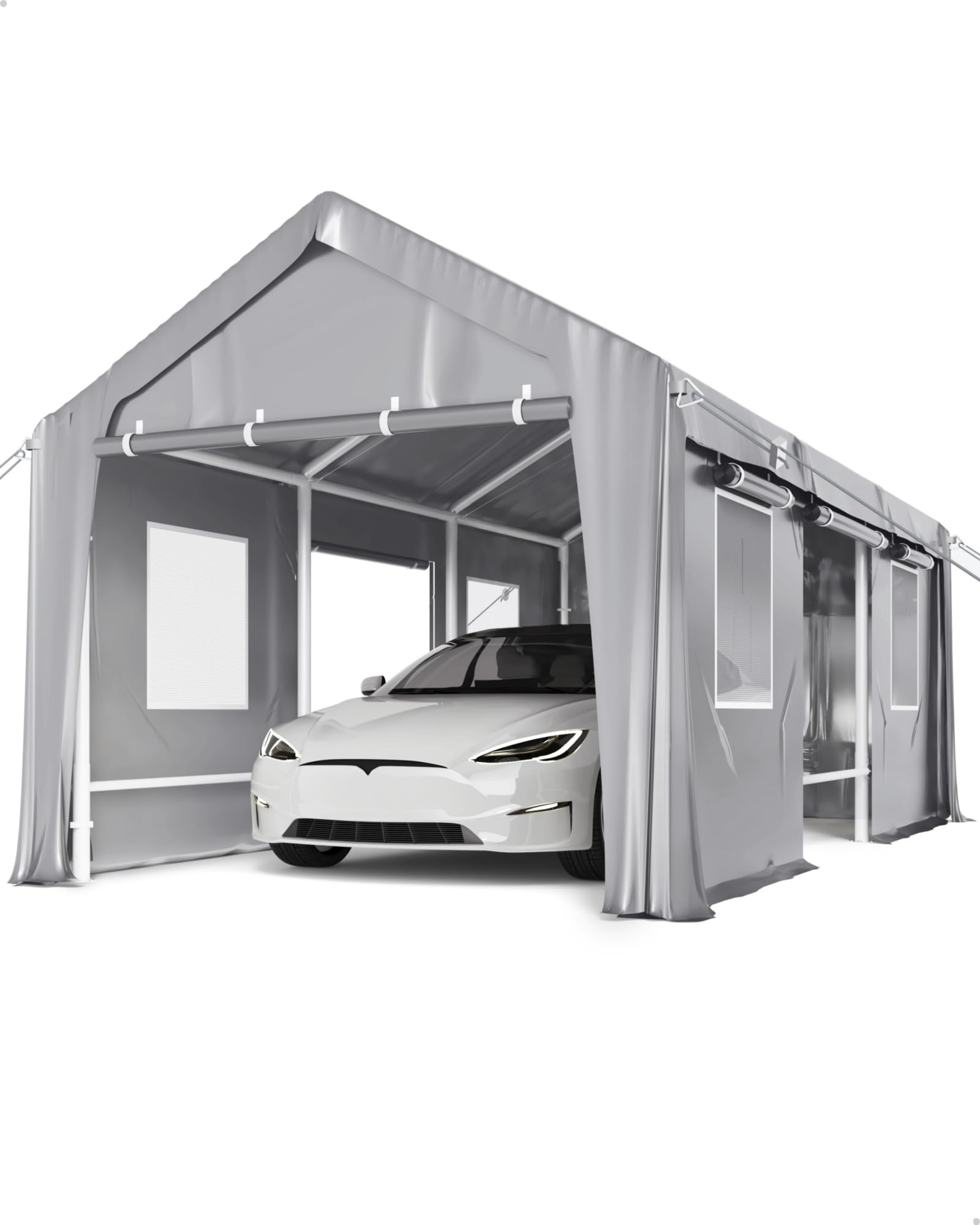 DEXSO 20'x13'x11' Windproof Carport Heavy Duty, 20 GA. Reinforced Poles & 14 mil PE Canopy, Extra Large Anti-High Wind Portable Garage for Full-Sized Pickup Truck and Bass Boat, Gray