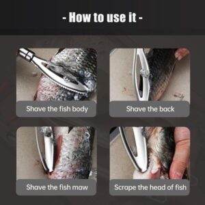 Manual Fish Scraping Kitchen Tools, 2024 Upgraded Multifunctional Handheld Fish Scale Remover Fish Fish Scraper, Stainless Steel Sharp Durable Fish Scale Remover for Home and Kitchen (2PCS)