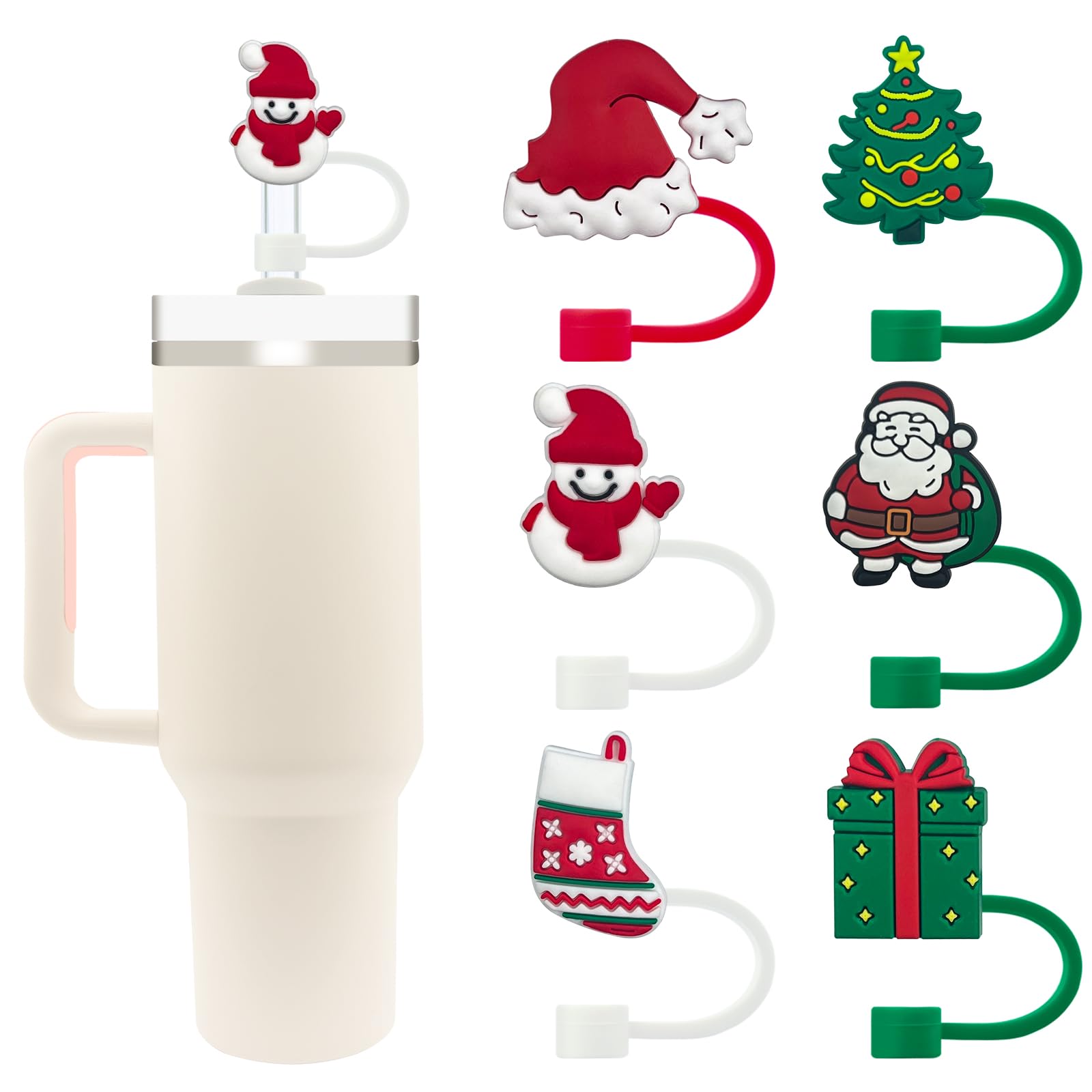 Velaco 6 PCS Christmas Straw Covers Compatible with Stanley Cups - Dust-Proof Straw Caps for 40 oz Tumblers and Water Bottles