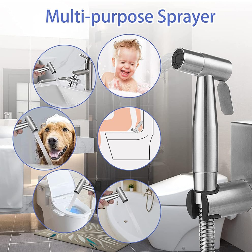 FES Handheld Bidet Sprayer for Toilet, Stainless Steel Material Adjustable Pressure Control Bidet Faucet Diaper Sprayer Set with Hose Attachment Easy Install for Kitchen and Toilet Cleaning (2PCS)