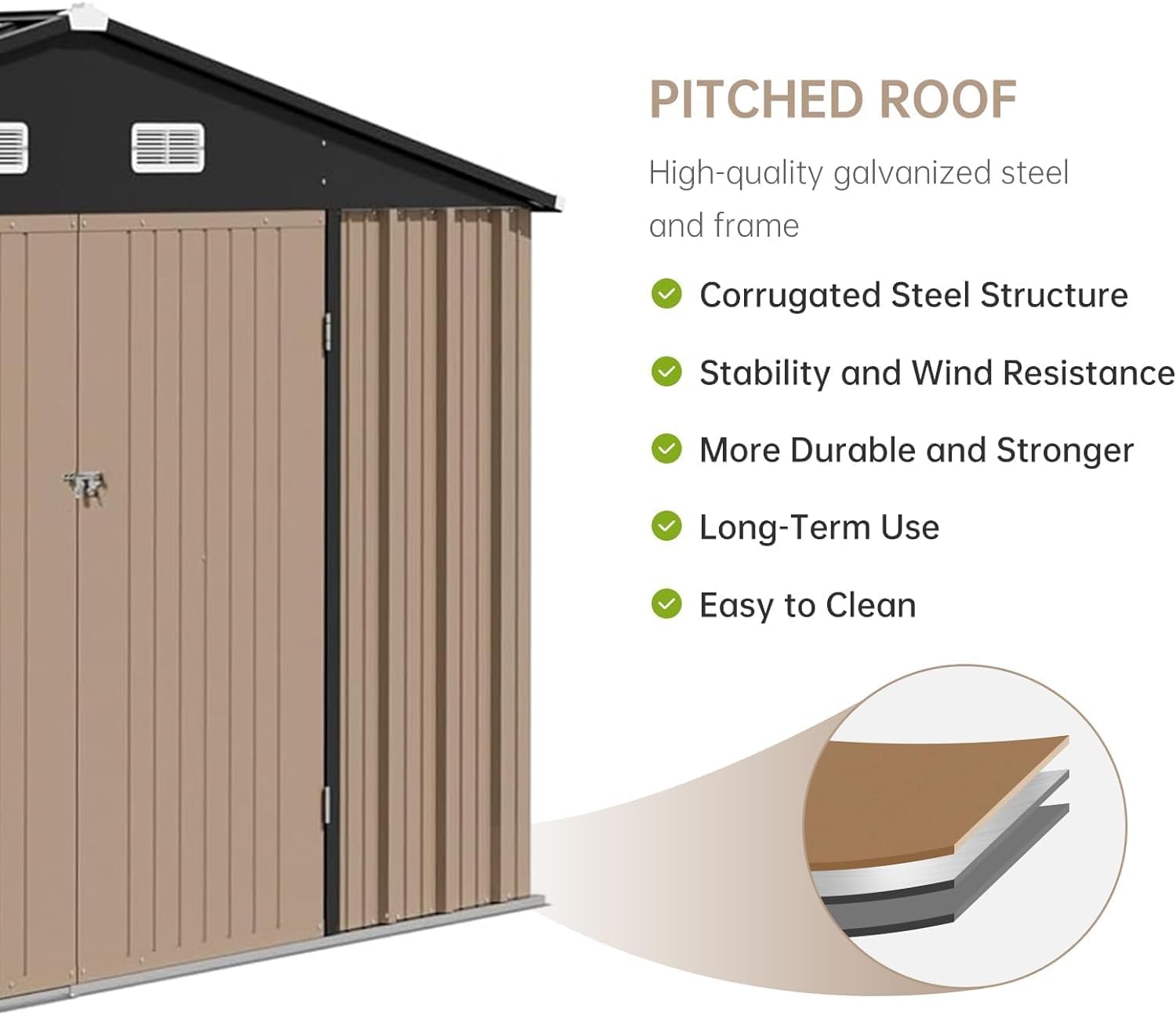 Agrestem 10 x 8 FT Outdoor Storage Shed, Metal Sheds & Outdoor Storage House with Updated Frame Structure & Double Lockable Door, Waterproof Garden Shed for Backyard Garden Patio Lawn, Brown