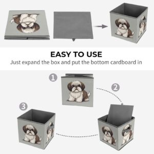 WYUSPGK Collapsible Storage Bins, Shih Tzu Dog Print Durable Organizer with Handles, Foldable Storage Boxes for Bedroom, Office, And Closet