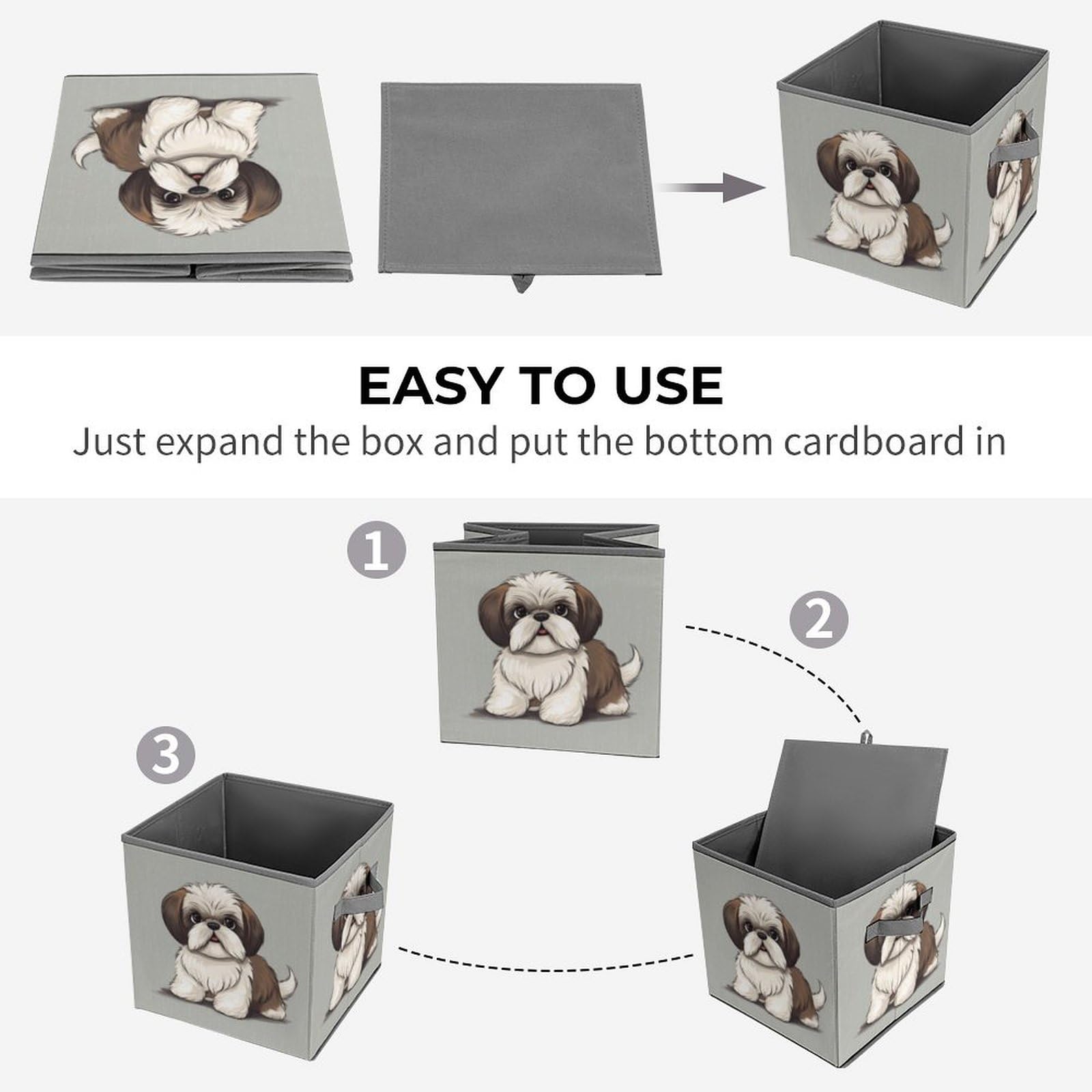 WYUSPGK Collapsible Storage Bins, Shih Tzu Dog Print Durable Organizer with Handles, Foldable Storage Boxes for Bedroom, Office, And Closet