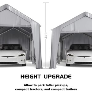 DEXSO 20'x13'x11' Windproof Carport Heavy Duty, 20 GA. Reinforced Poles & 14 mil PE Canopy, Extra Large Anti-High Wind Portable Garage for Full-Sized Pickup Truck and Bass Boat, Gray