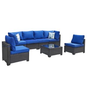 peacabo 7 piece outdoor patio conversation furniture sets wicker furniture set, outdoor sectional furniture, for garden lawn pool or backyard, coffee and blue