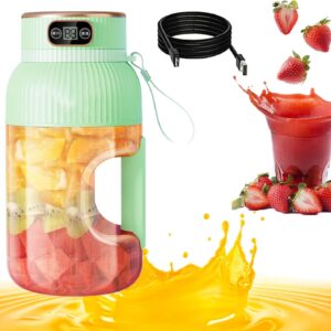 Yulyoie Multifunctional Portable Juicer Cup with Digital Display, 3 in 1 Portable Blender 40.6oz Juicer Machine Rechargeable,Food and Juice for Gym/Travel/Kitchen (Green)