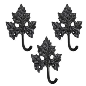 set of 3 cast iron maple leaf shape coat hooks wall art decor-maple leaf shape hangers and key holder-clothes rack and backpack hanger-coat hooks home decor for storage, living room, hallway, office