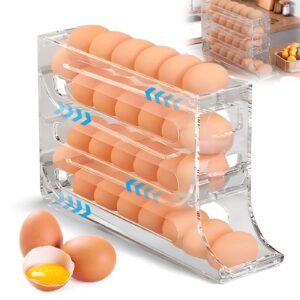 4 tiers egg dispenser for refrigerator,automatic egg rolling rack,30 eggs storage rack,egg distributor for refrigerator roll down,egg storage rack for kitchen,4 tier egg holder for fridge transparent