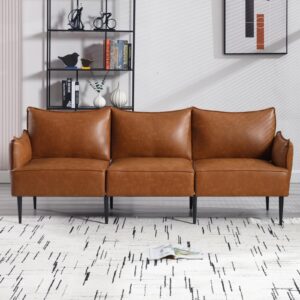 DUOMAY Modern Brown Couch, 2-Seat Faux Leather Upholstered Loveseat Sofa, Luxury Classic Small Couches for Living Room, Bedroom Office Apartment Small Space