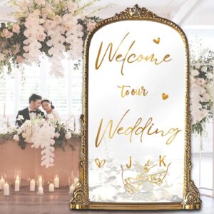 wedding welcome signs welcome to our wedding signs mirror decals for wedding party entry diy a to z letter stickers for just married welcome sign decoration mr and mrs decals for photo backdrop(gold