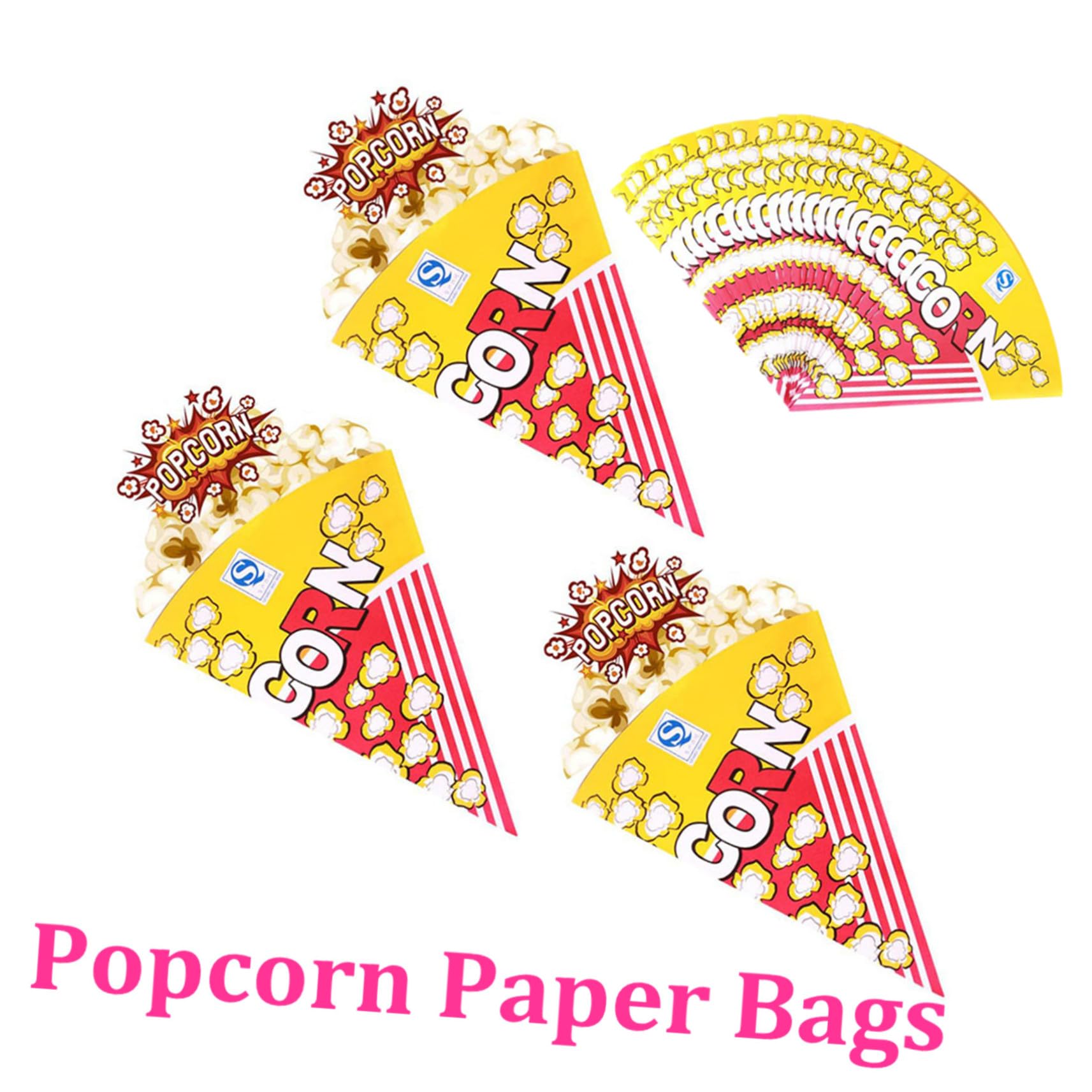 SECFOU 500 Pcs Triangle Paper Popcorn Bag Red Paper Bags Cone Popcorn Bag Cookie Containers Cardboard Popcorn Boxes Popcorn Food Bags Pink Paper Bags Food Cone Open Top Popcorn Bucket