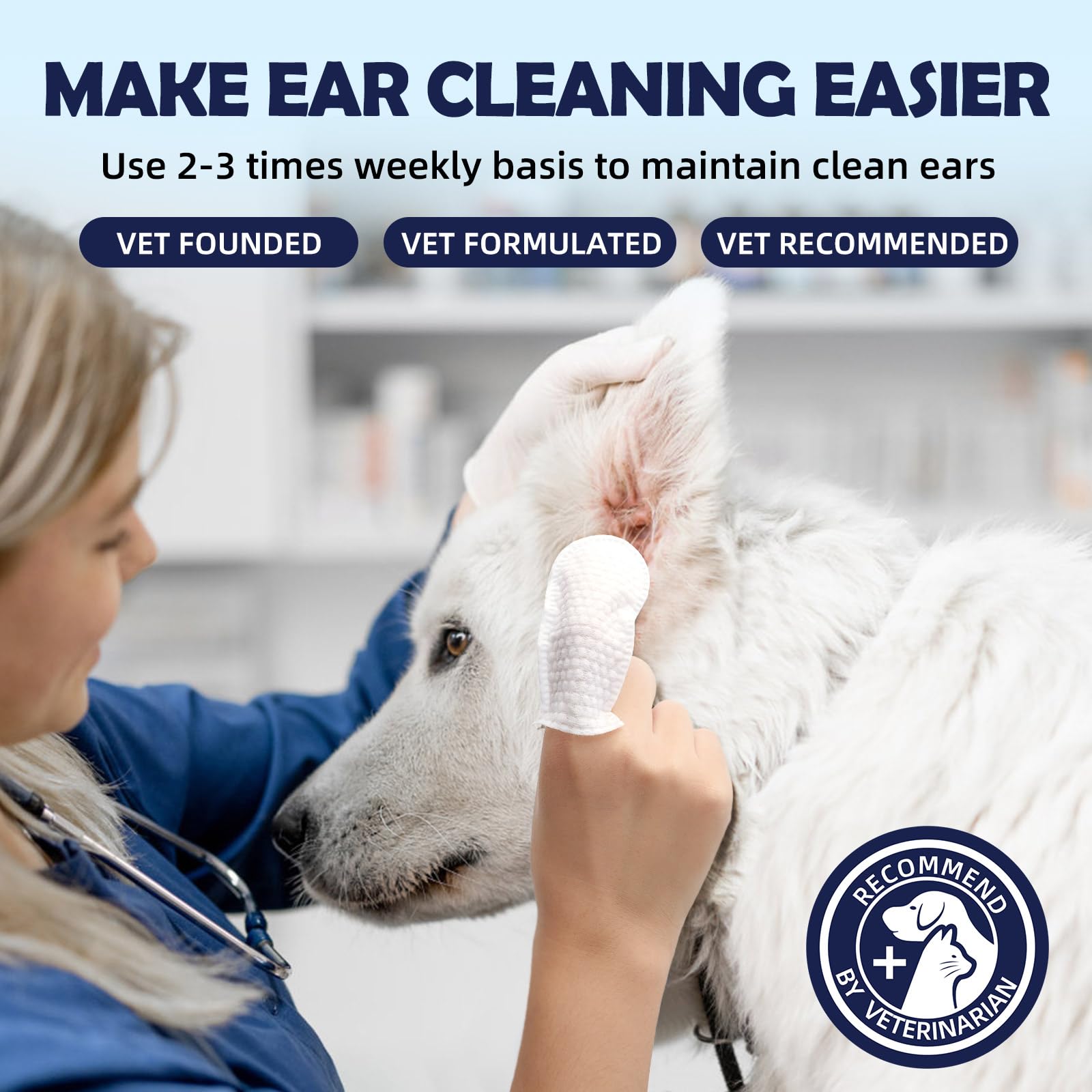 LATAVOLA Dog Ear Cleaner Wipes - Widen Ear Finger Wipes for Dogs & Cats, Remove Ear Wax, Debris, Relieve Ear Itching & Inflammation with Aloe and Calendula