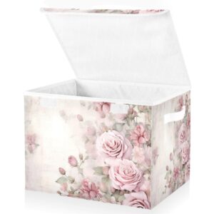 alaza storage bins organizer box baskets lidded clothes for shelves closet pink rose retro collapsible stackable storage cubes handles