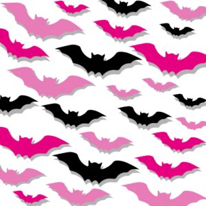 pargleev bat wall stickers: halloween party decorations indoor & outdoor - 48 pcs reusable pvc 3d black pink bats for halloween, eve party, ghost festival decor