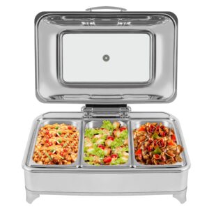 9l/9.5qt electric buffet server food warmers, 400w 110v stainless steel buffet server and warming tray adjustable temperature 113-176℉, 3 compartments, for parties weddings buffets