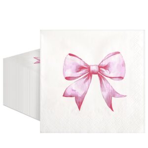 120pcs pink bow napkins-2 ply, 5 x 5 inches bachelorette decorations bow party theme bridal engagement decor, coquette cute supplies, girl tea party baby shower tableware birthday bow napkins decor