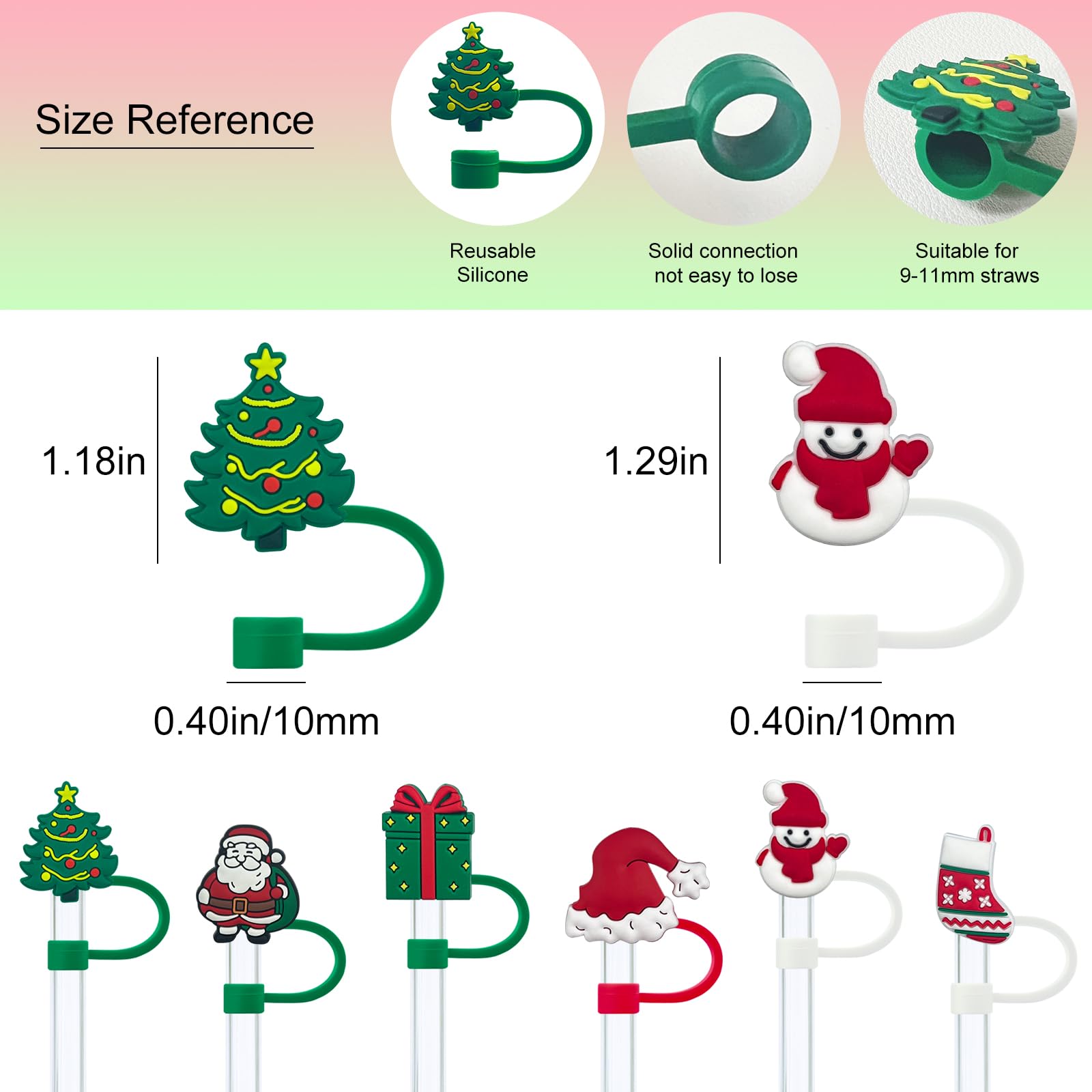 Velaco 6 PCS Christmas Straw Covers Compatible with Stanley Cups - Dust-Proof Straw Caps for 40 oz Tumblers and Water Bottles