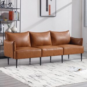 DUOMAY Modern Brown Couch, 2-Seat Faux Leather Upholstered Loveseat Sofa, Luxury Classic Small Couches for Living Room, Bedroom Office Apartment Small Space