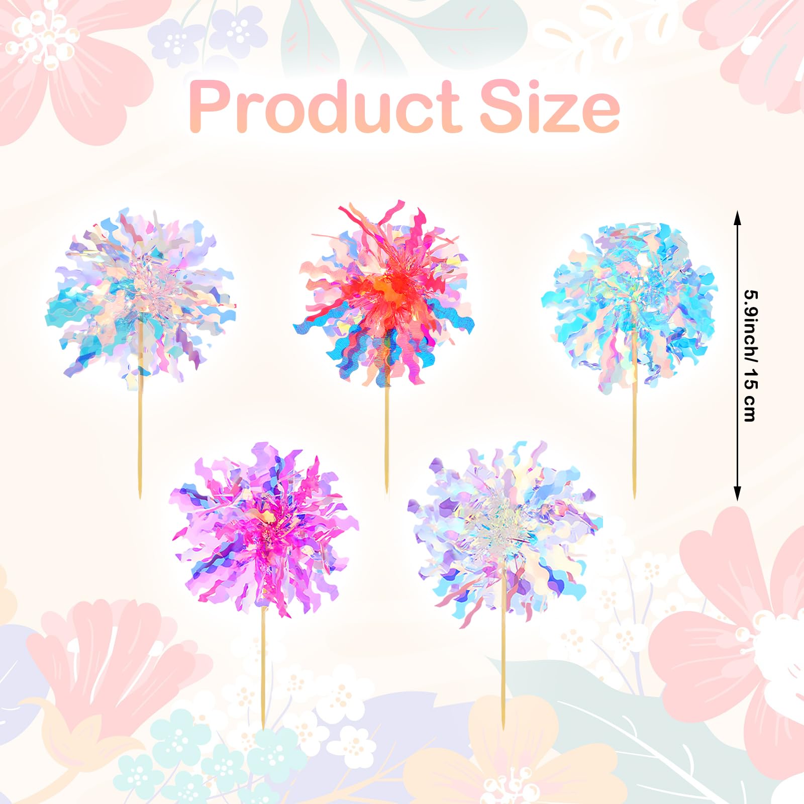 YUXIANLB 10Pcs Happy Birthday Cake Toppers, Foil Firework Cupcake Toppers, Sparkle Tinsel Cake Toppers Cocktail Food Toothpick for Birthday Wedding Baby Shower Graduation Party Supplies