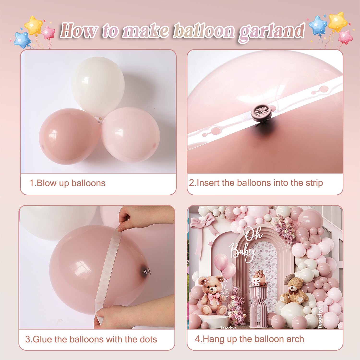 Dusty Pink Balloon Arch Garland Kit,141 Pcs Dusty Pink Light Pink Neutral Sand White Balloons for We Can Bearly Wait Baby Shower Gender Reveal Birthday Wedding Decoration