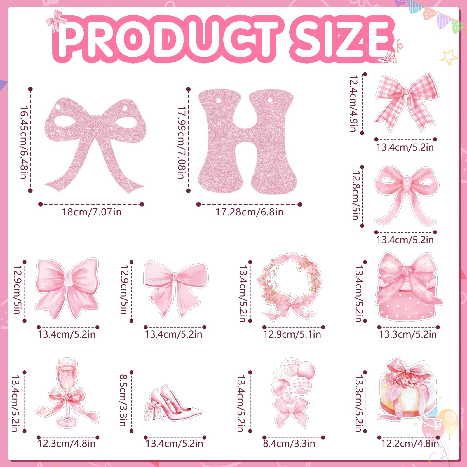 25 Pcs Coquette Birthday Decorations Glitter Happy Birthday Banner Pink Bow Hanging Swirls Pink Bow Birthday Decorations Bow Themed Party Decor for Baby Shower Girls Women Birthday Party Supplies