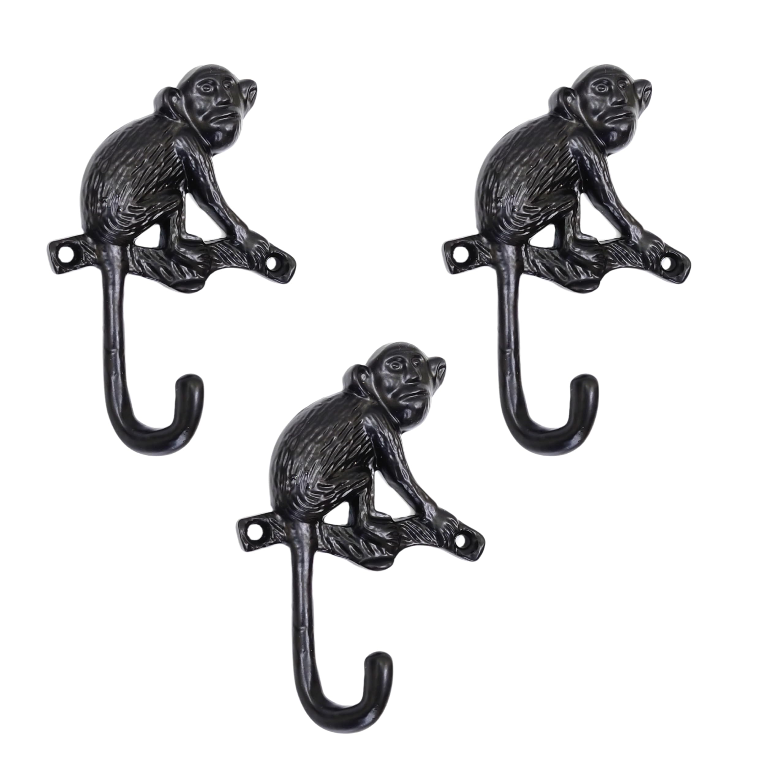 AYZCORP Set of 3 Cast Iron Monkey Shape Coat Hooks Wall Art Decor-Monkey Shape Hangers and Key Holder-Clothes Rack and Backpack Hanger-Coat Hooks Home Decor for Storage, Living Room, Hallway, Office