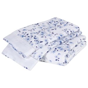 Clover by Jo 100% Cotton Floral Duvet Cover Set (Denim, Cal/King)