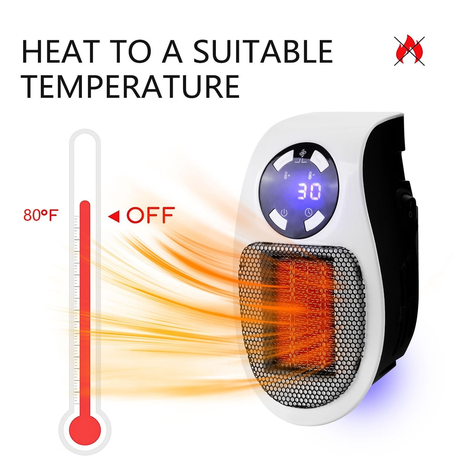 Space Heater for Indoor - Portable Heater with Remote Control, 500W Small Plug in Electric Heater, Mini Wall Heater with Adjustable Thermostat and Timer, Overheat Protection, LED Display (1PCS)