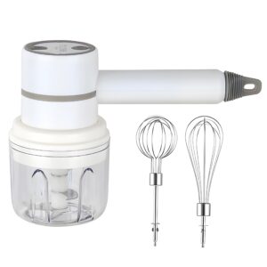 2 in 1 multifunction cordless electric food processor & hand mixer for meat, spices, fruits and vegetable chopper, usb rechargeable, white