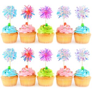 yuxianlb 10pcs happy birthday cake toppers, foil firework cupcake toppers, sparkle tinsel cake toppers cocktail food toothpick for birthday wedding baby shower graduation party supplies