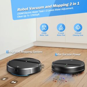 MANVINS Robot Vacuum and Mop Combo, Smart Robotic Vacuum with WiFi/App/Alexa, Ultra-Slim & Quiet, Tangle-Free Suction, Automatic Recharge Robot Vacuum Cleaner for Pet Hair/Carpet/Hard Floor