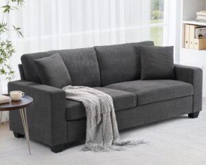 sunnyfurn 83 inch couch for living room sofa, 3 seater 3 seater couch modern sofa deep couch, corduroy comfy couch, lounge cozy sofa for living room apartment small space, office,dark gray