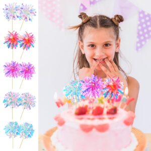 YUXIANLB 10Pcs Happy Birthday Cake Toppers, Foil Firework Cupcake Toppers, Sparkle Tinsel Cake Toppers Cocktail Food Toothpick for Birthday Wedding Baby Shower Graduation Party Supplies