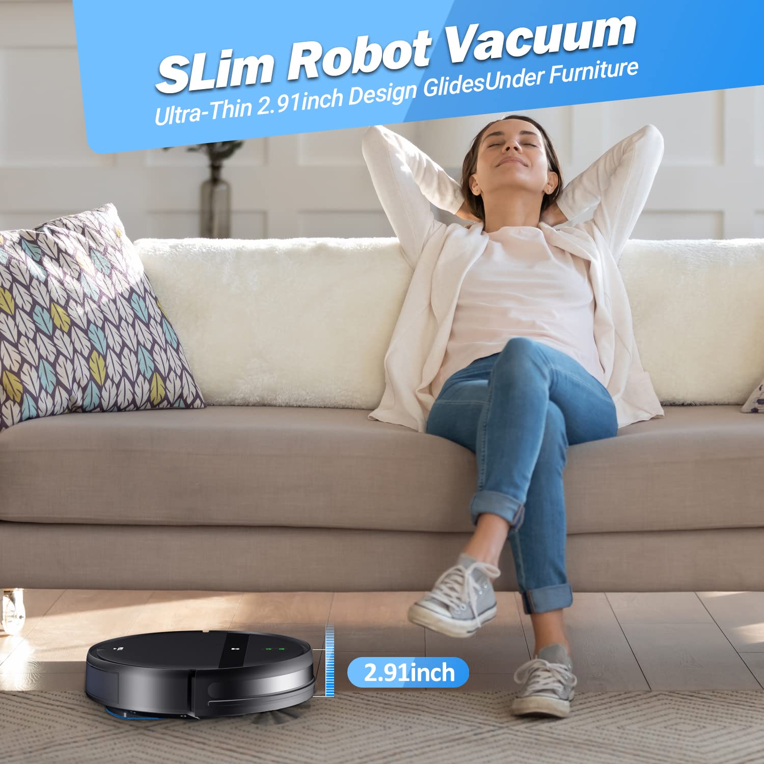 MANVINS Robot Vacuum and Mop Combo, Smart Robotic Vacuum with WiFi/App/Alexa, Ultra-Slim & Quiet, Tangle-Free Suction, Automatic Recharge Robot Vacuum Cleaner for Pet Hair/Carpet/Hard Floor