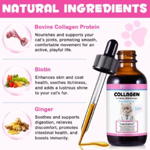 Skin and Coat Supplement for Cats, Collagen for Dogs, Liquid Collagen Boost for Cats, Itch Relief for Cats with Allergies, with Biotin, Support Joints, Skin, Bone & Immune System 2fl.oz