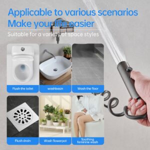 FES Handheld Bidet Sprayer for Toilet, Aerospace Aluminum Material Adjustable Pressure Control Bidet Faucet Diaper Sprayer Set with Hose Attachment Easy Install for Kitchen and Toilet Cleaning (Black)